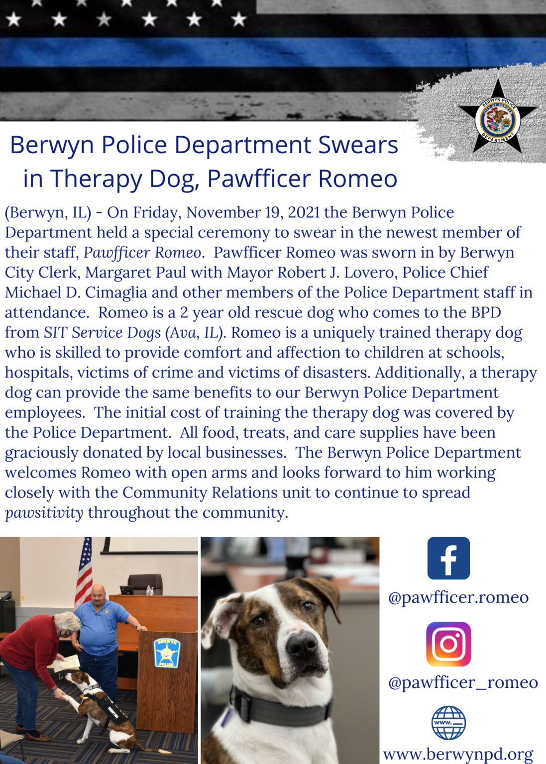 Pawfficer Romeo - Berwyn Police Department